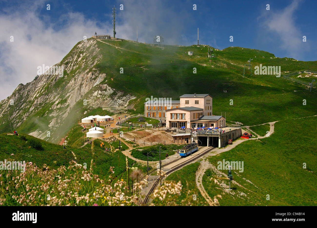 Terminus of the cog railway on Mt Rochers de Naye, Montreux ...