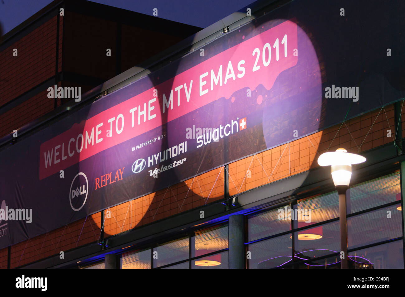 Banner on the Odyssey Arena during the MTV EMAs in Belfast 2011 Stock ...