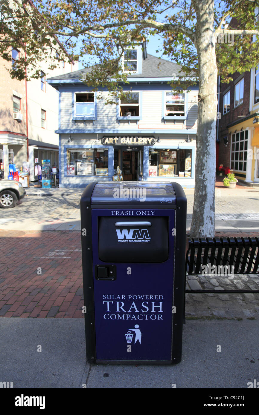 Solar powered trash compactor, can, Thames Street, Newport, Rhode ...