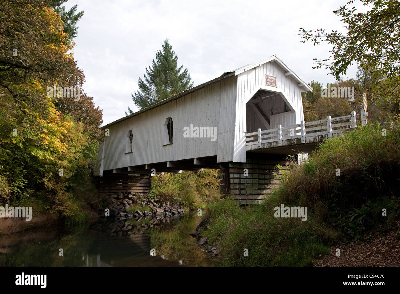 Covered bridge built in 1936 near the town of Crabtree, Oregon, U.S.A ...