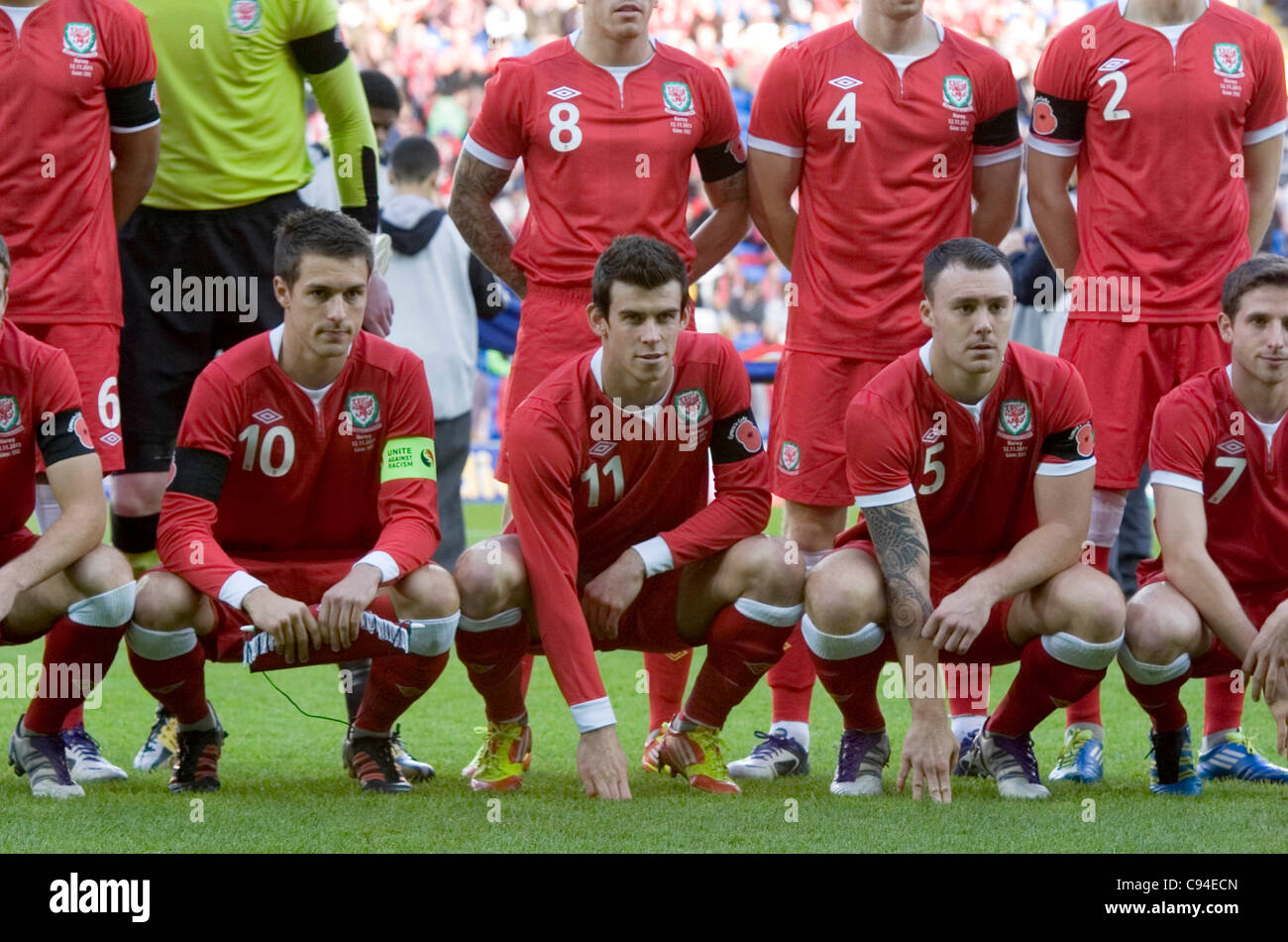 The Welsh team photo at the start of the game between Wales and Norway ...