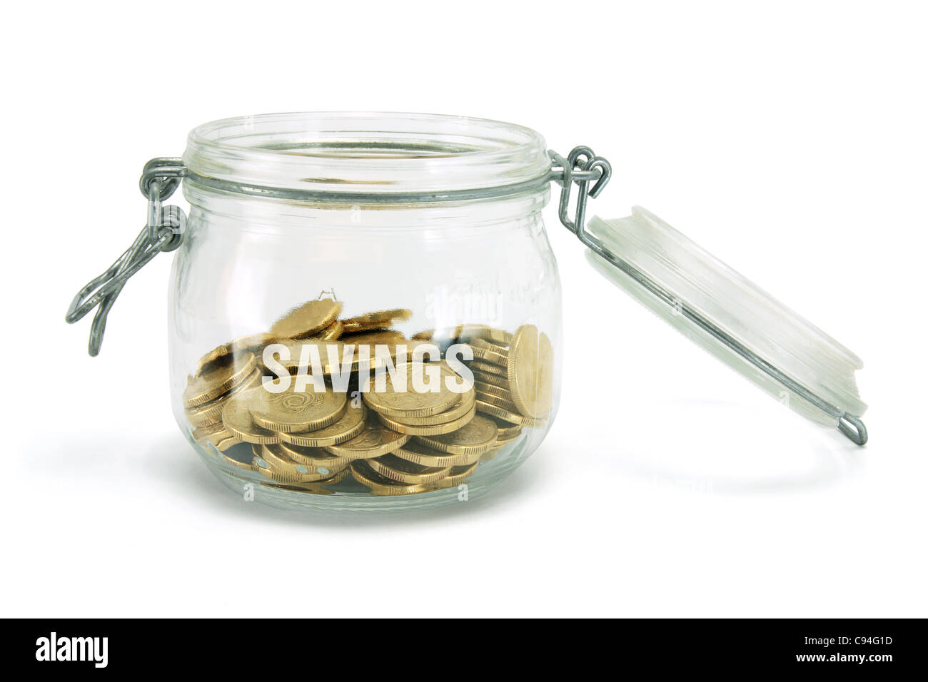 Coins in Glass Jar Stock Photo - Alamy