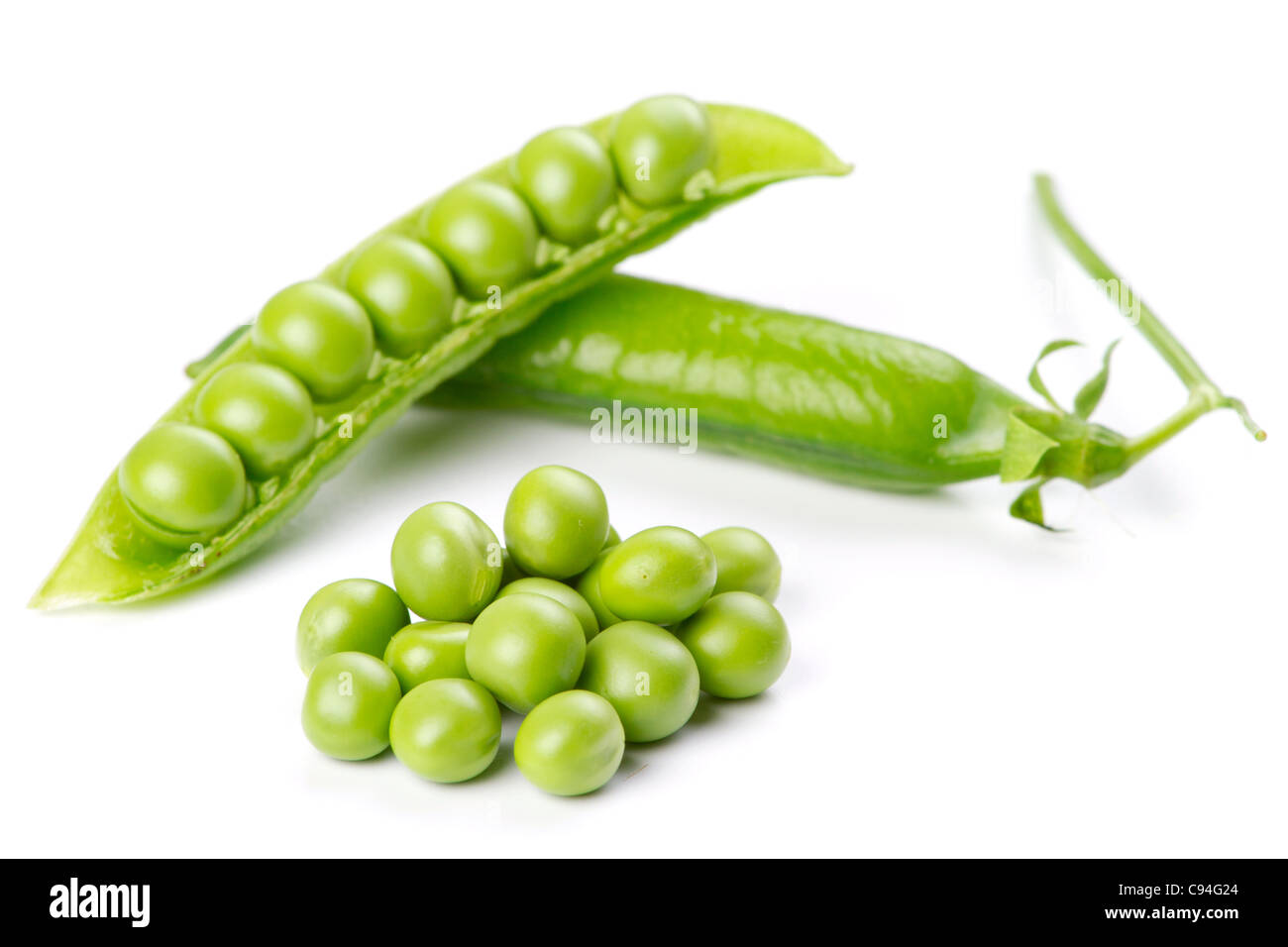 Fresh green pea pod isolated on white background Stock Photo - Alamy