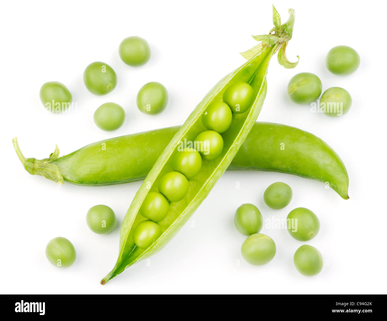 Fresh green pea pod isolated on white background Stock Photo - Alamy