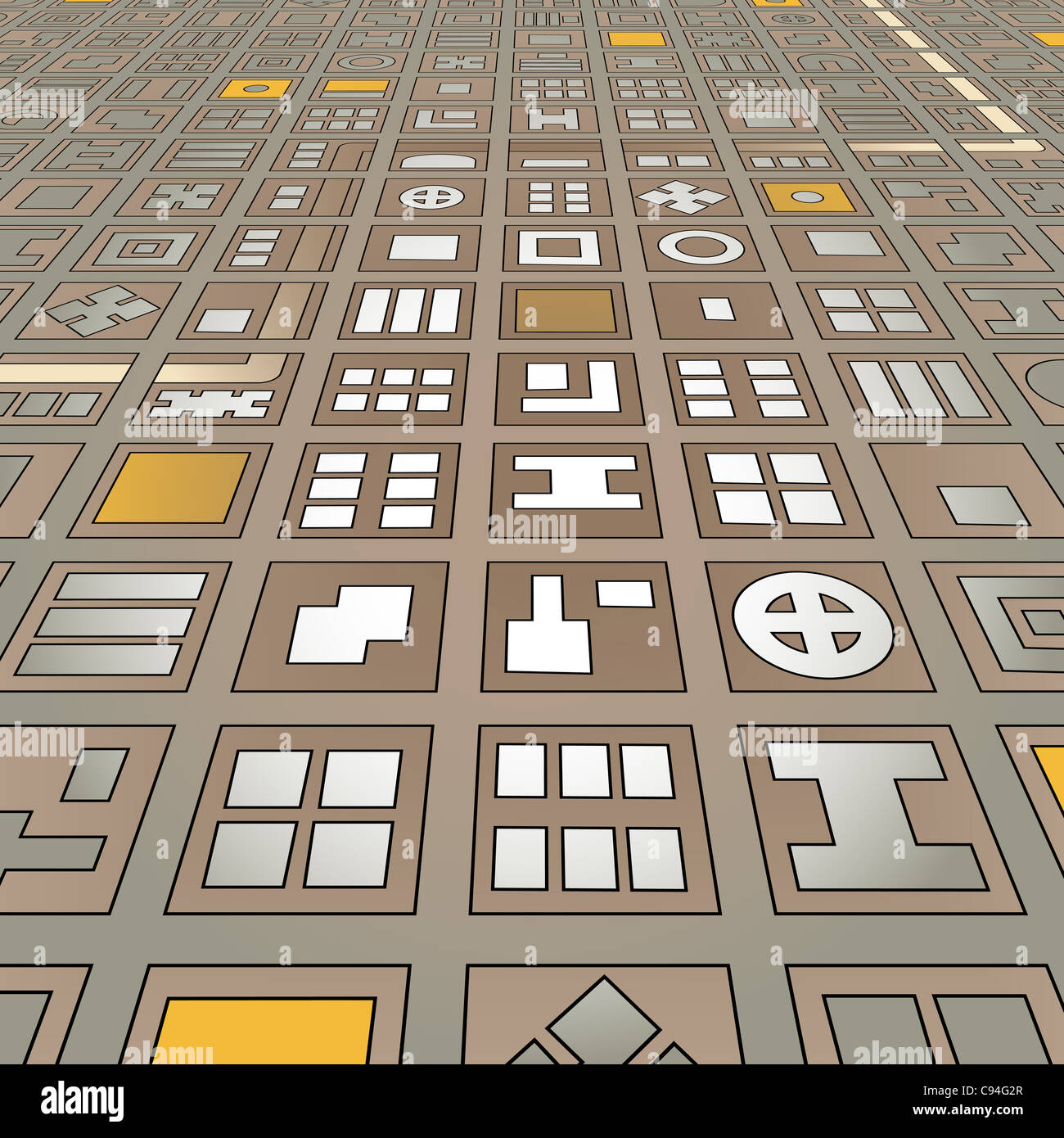 Abstract illustrated stylized map of a generic city in a grid pattern ...