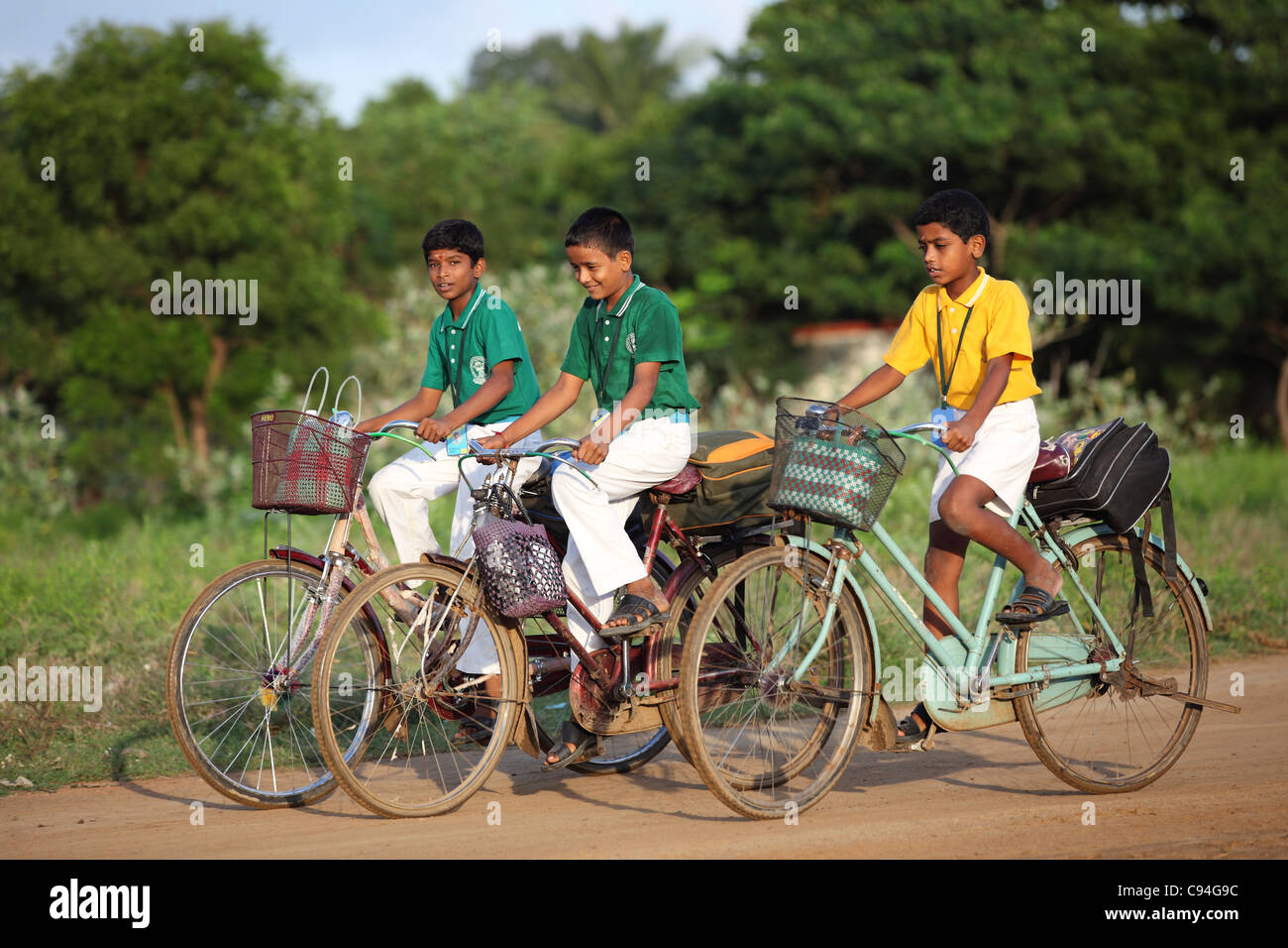 Indian school boys with bicycle Tamil Nadu India Stock Photo - Alamy