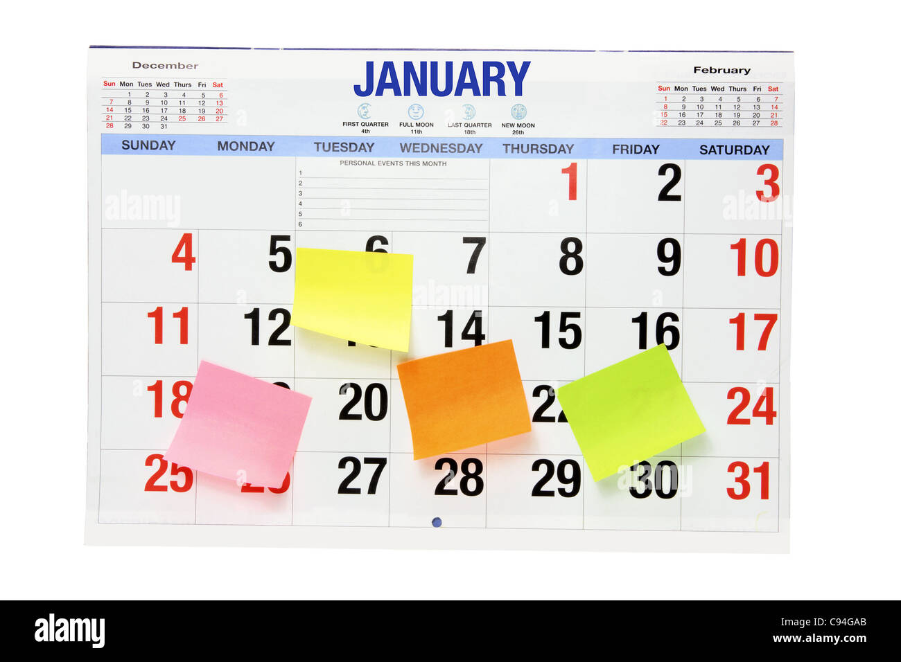 Calendar with Adhesive Note Papers Stock Photo - Alamy