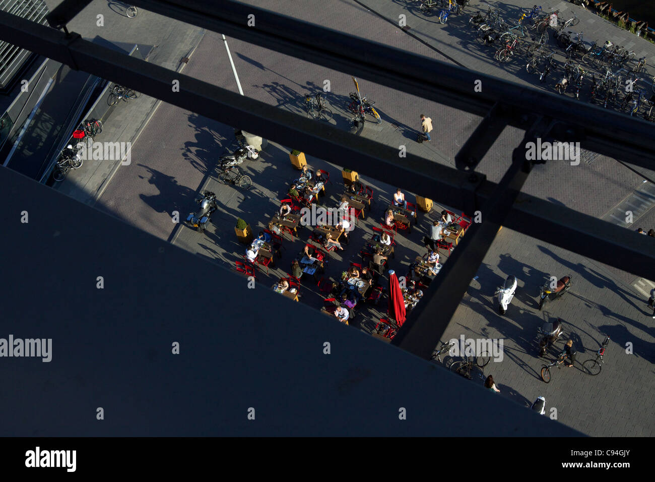 A cafe in Amsterdam seen from the top of Amsterdam Public Library Stock ...