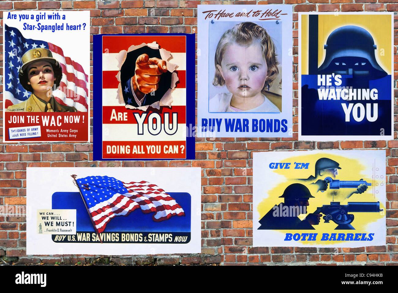 American WW2 Propaganda Posters on a brick wall Stock Photo - Alamy