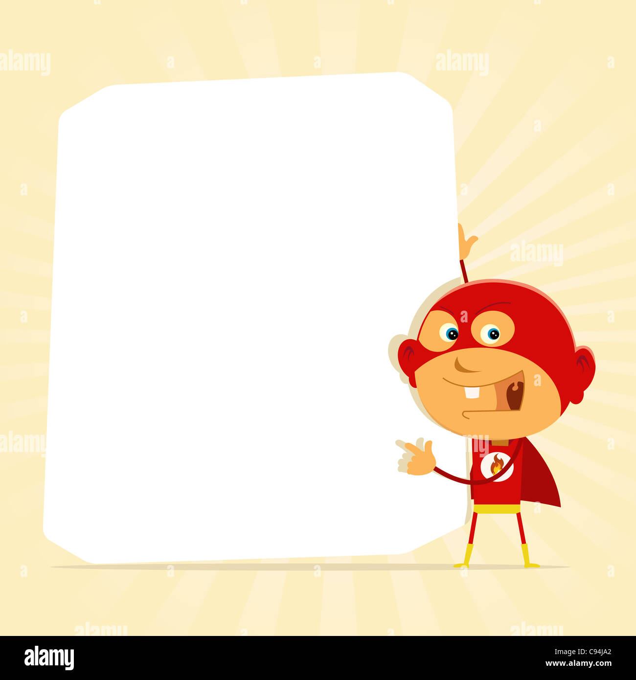 Illustration of a super hero young boy holding advertisement sign Stock ...