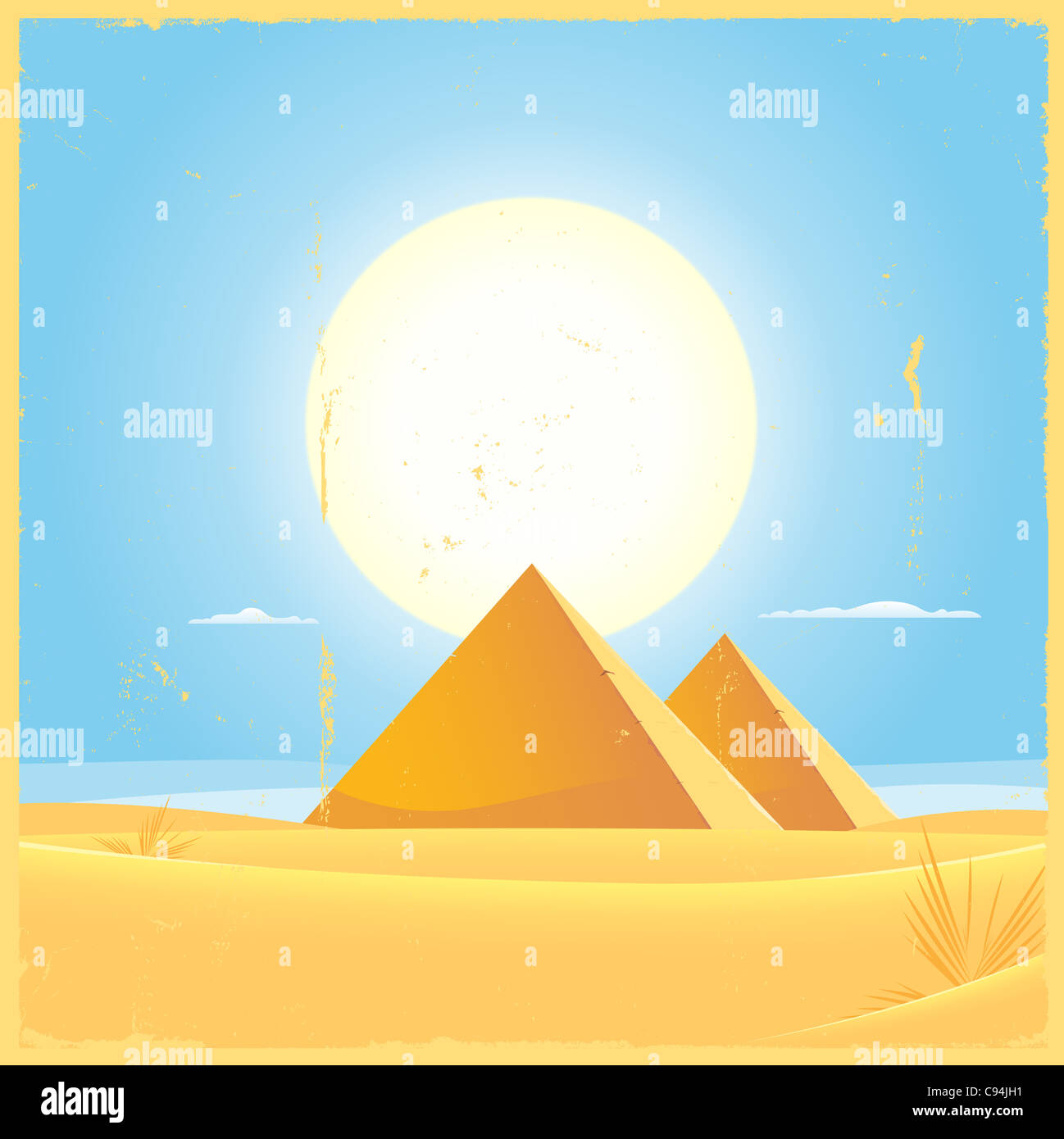 Illustration of two Giza egyptian pyramids inside desert and dunes ...