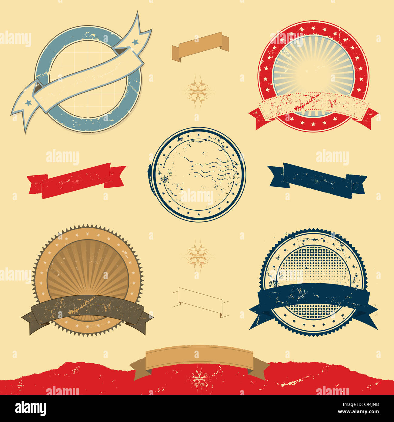 Illustration of a collection of design grunge vintage banners, labels ...