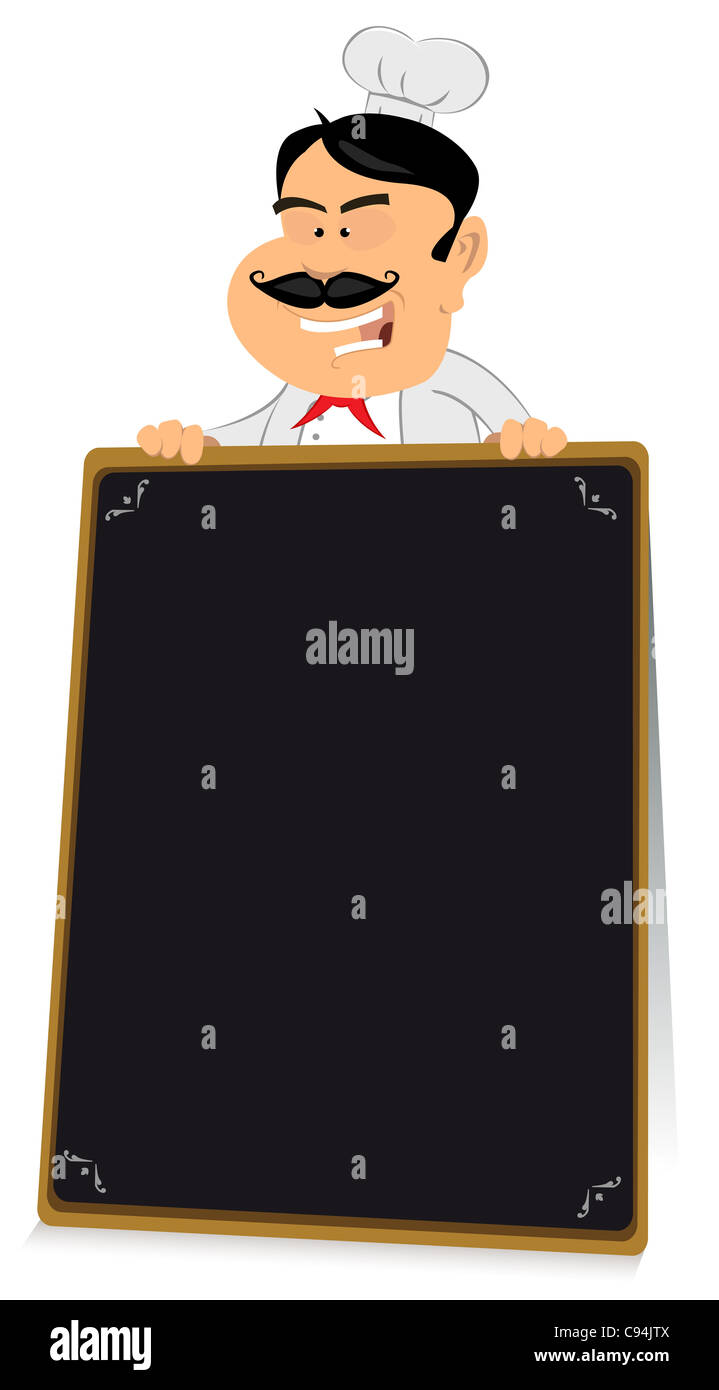 Illustration of a chef cook holding blackboard sign for restaurant menu ...