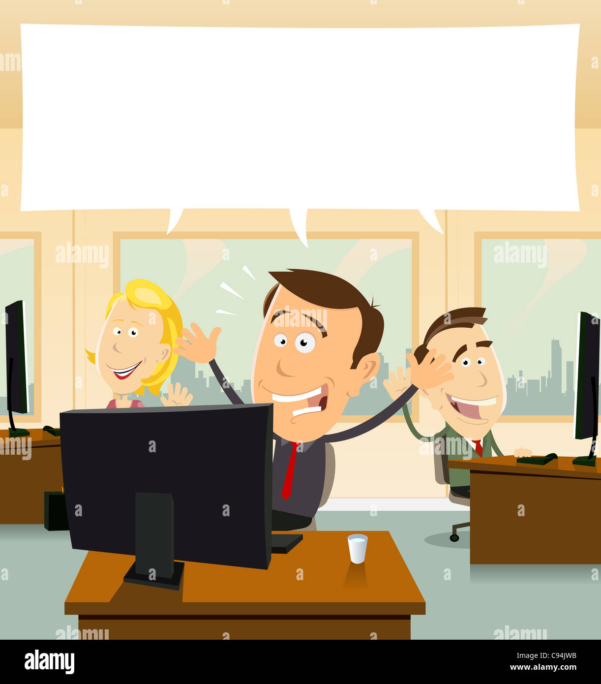 Illustation of cartoon business people cheerful and happy at the office ...