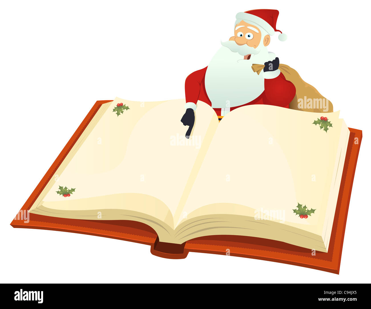 Illustration of santa claus showing christmas list on a book Stock ...