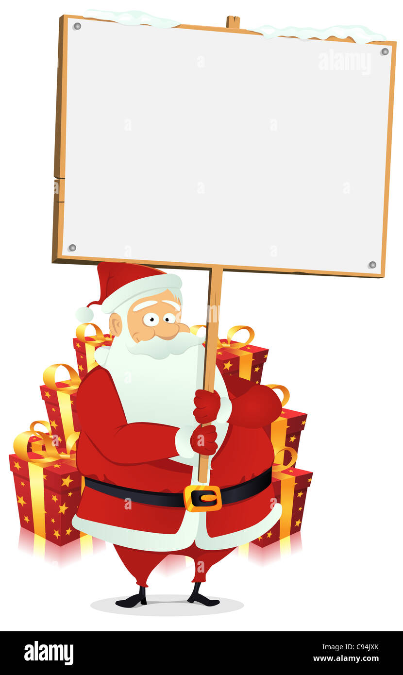 Illustration of happy santa claus holding a blank wood sign Stock Photo ...