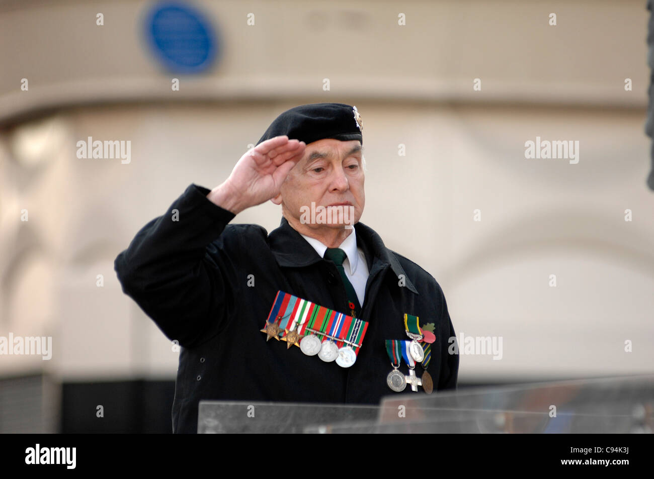 A World War II veteran giving a salute in honour of those who have died ...