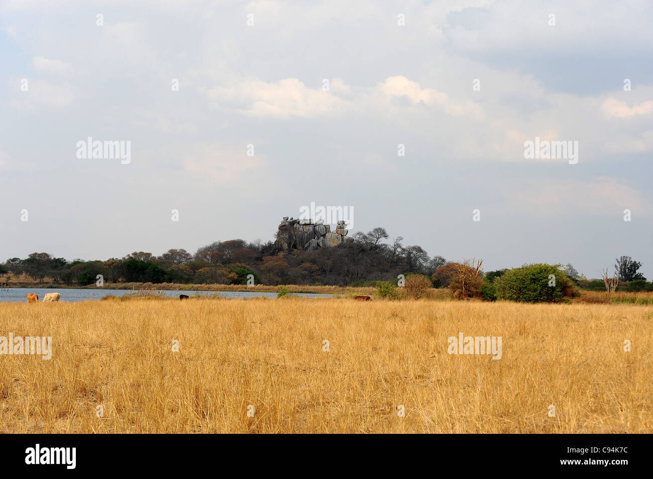 Distant view of Castle Kopje from inside Imire Safari Ranch, Zimbabwe ...