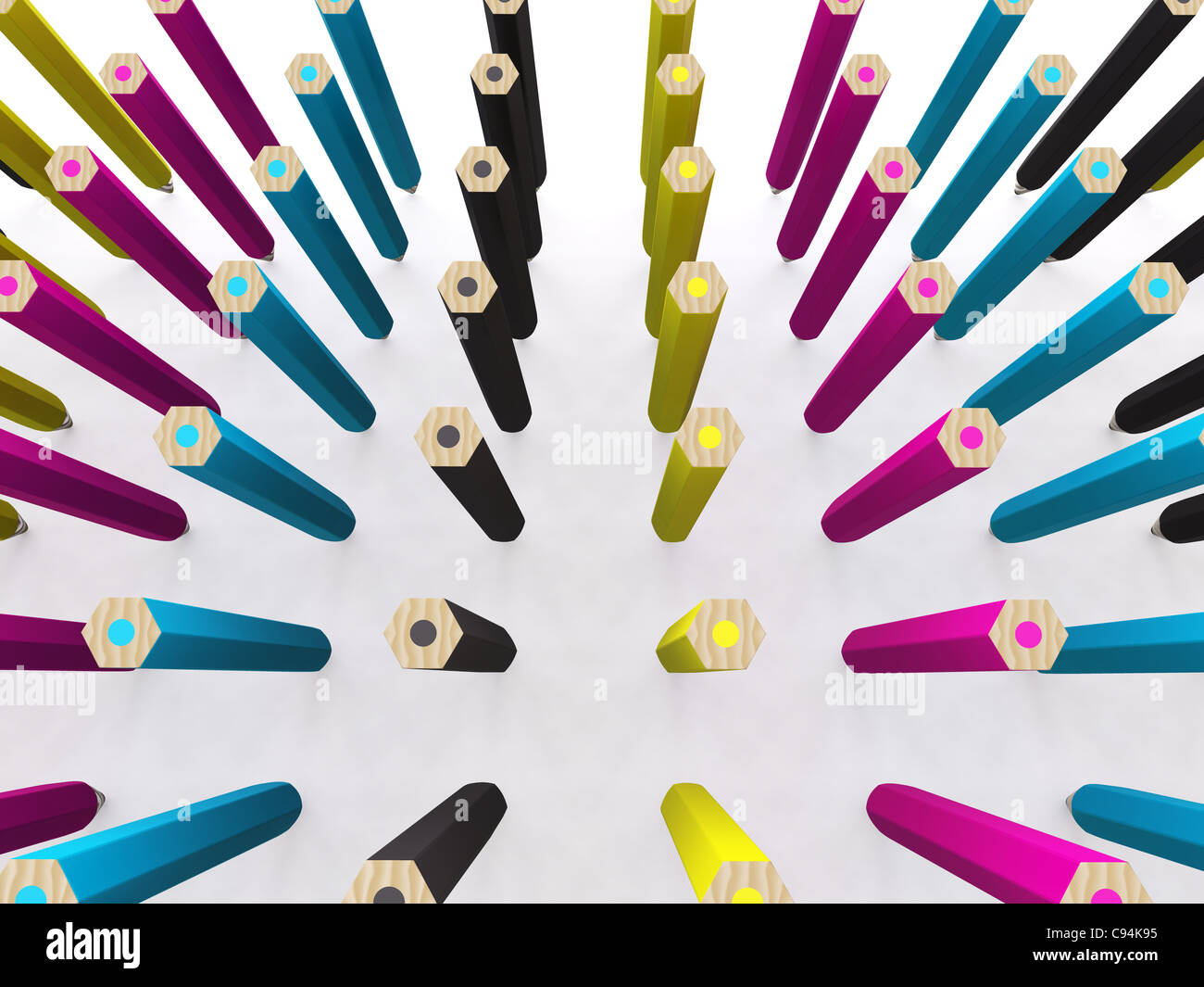 many rows of CMYK colored pencils. 3D Stock Photo - Alamy