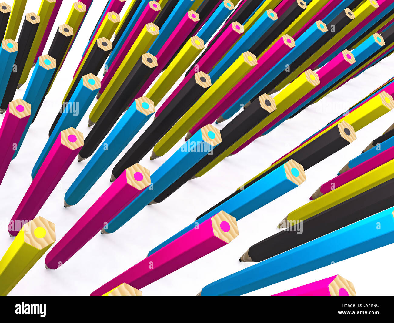 many rows of CMYK colored pencils. 3D Stock Photo - Alamy