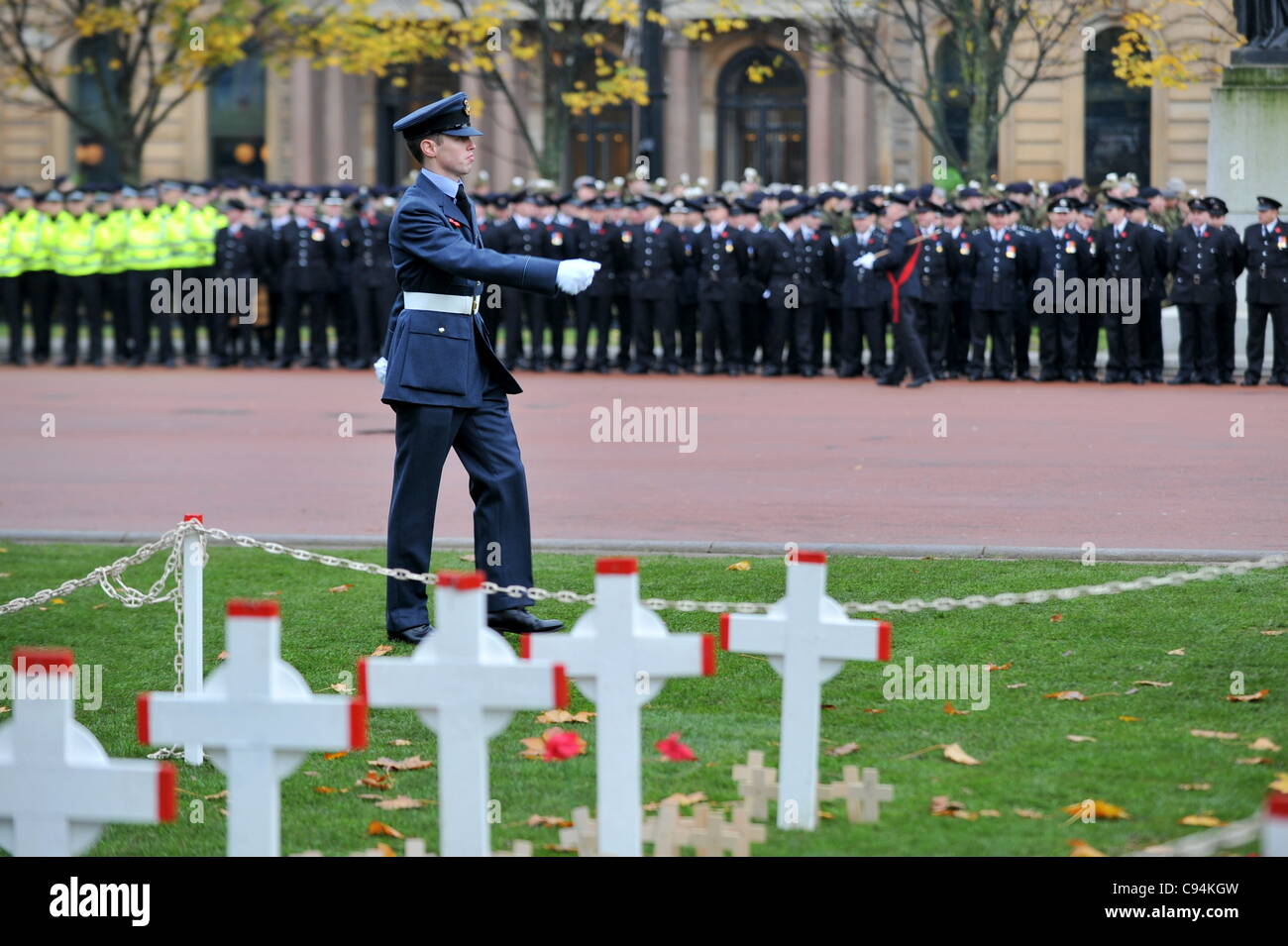 A soldier lead his regimental march in George Square during Armistice ...