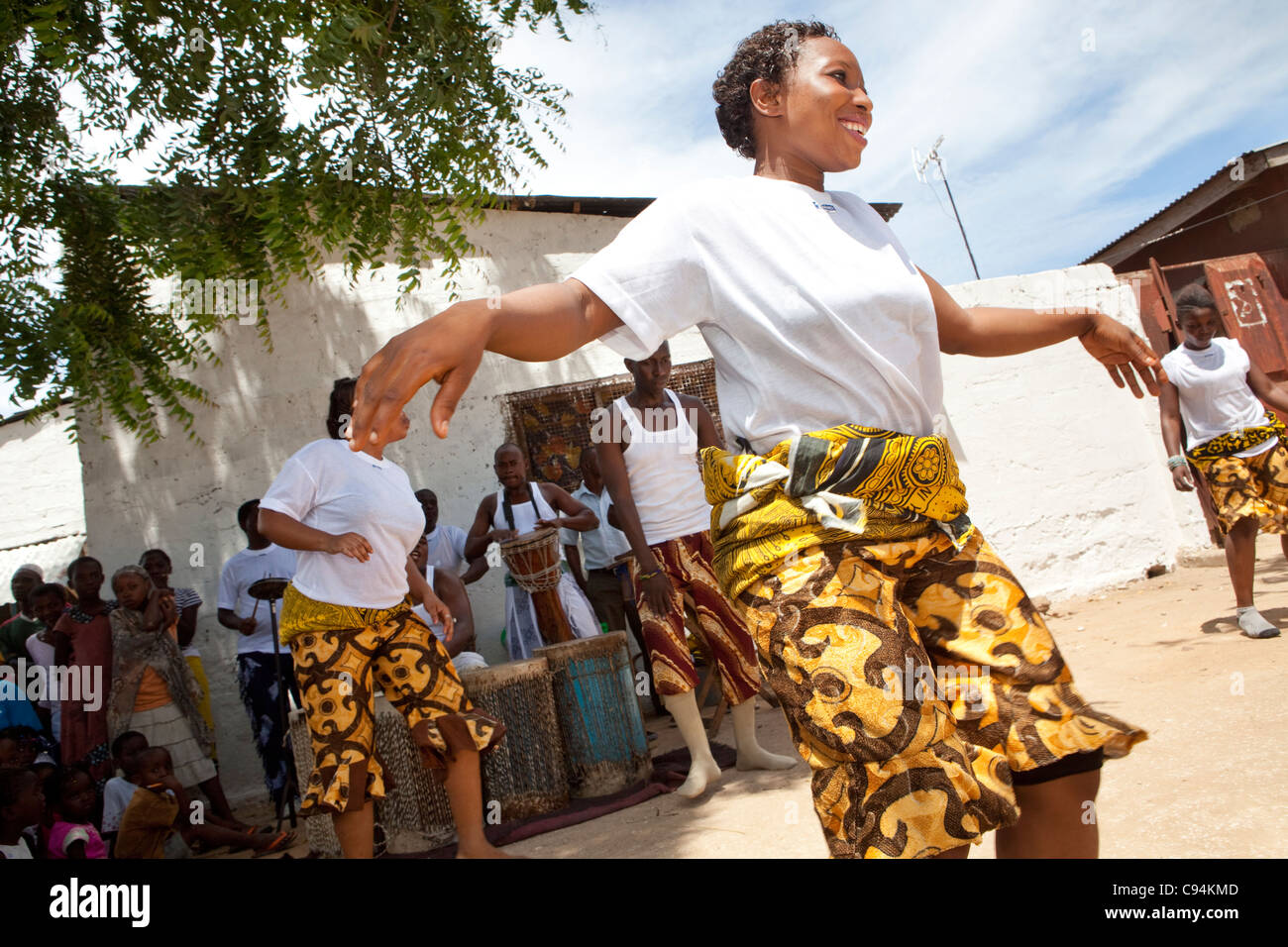 A dance group performs on the streets of Dar es Salaam, Tanzania, East ...
