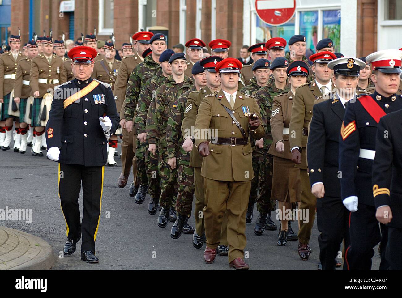 Ayr, Scotland, UK. The Remembrance Sunday parade marching up The ...