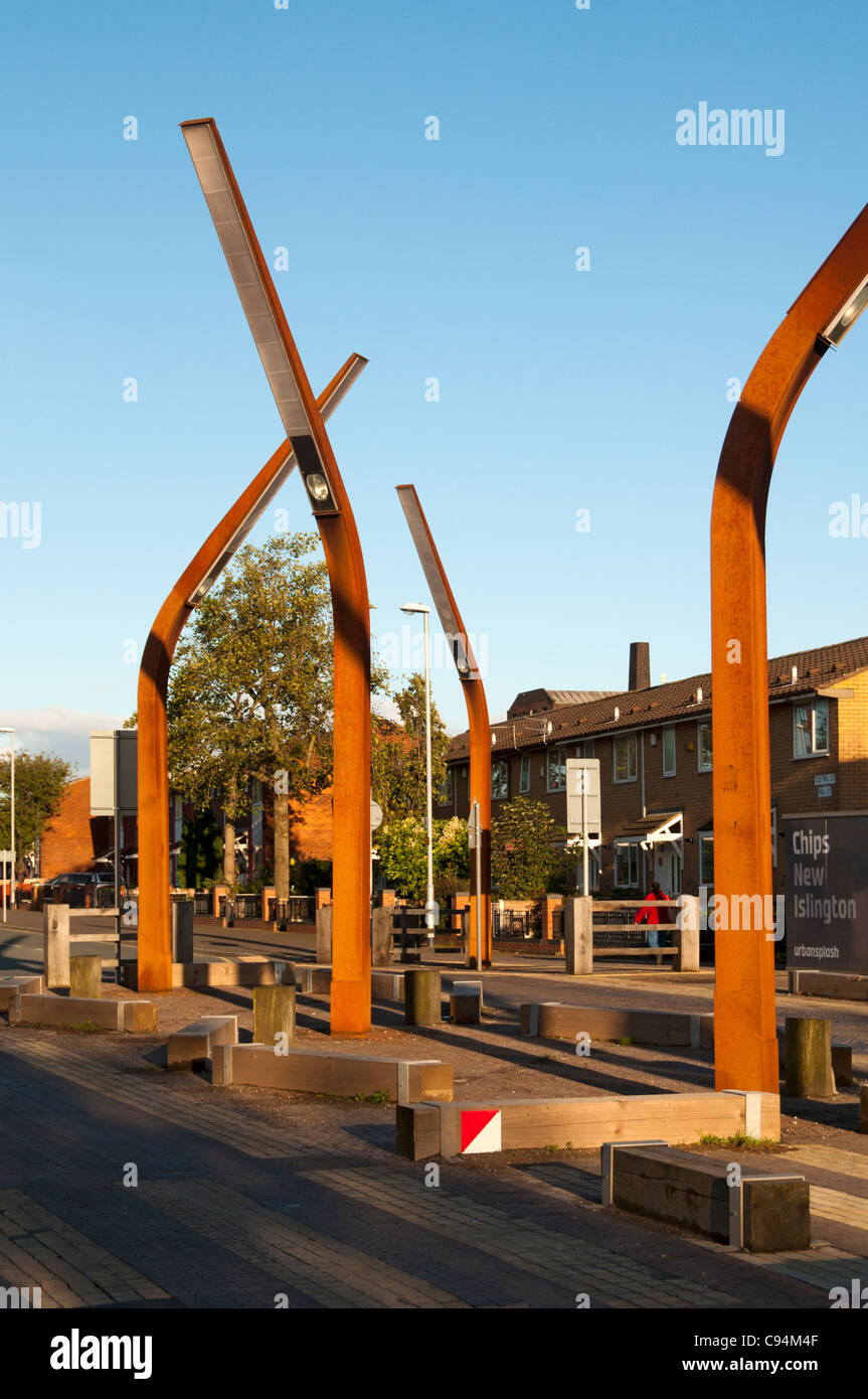 Corten street lighting, Mill Street, New Islington district, Ancoats ...