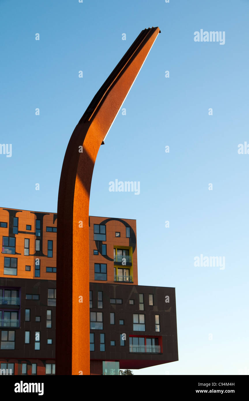 Corten street light and the the Chips apartment building, New Islington ...
