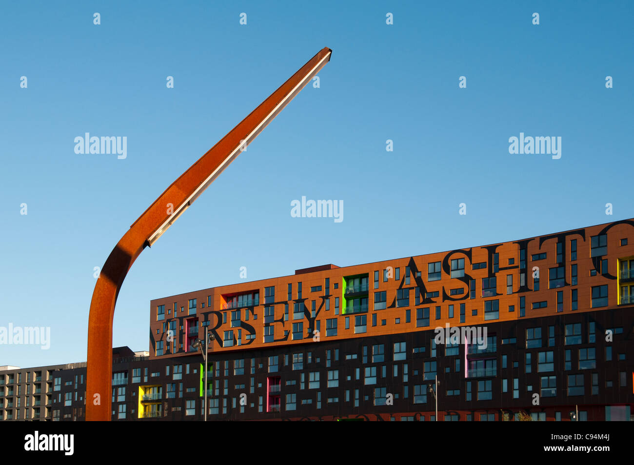 Corten street light and the the Chips apartment building, New Islington ...