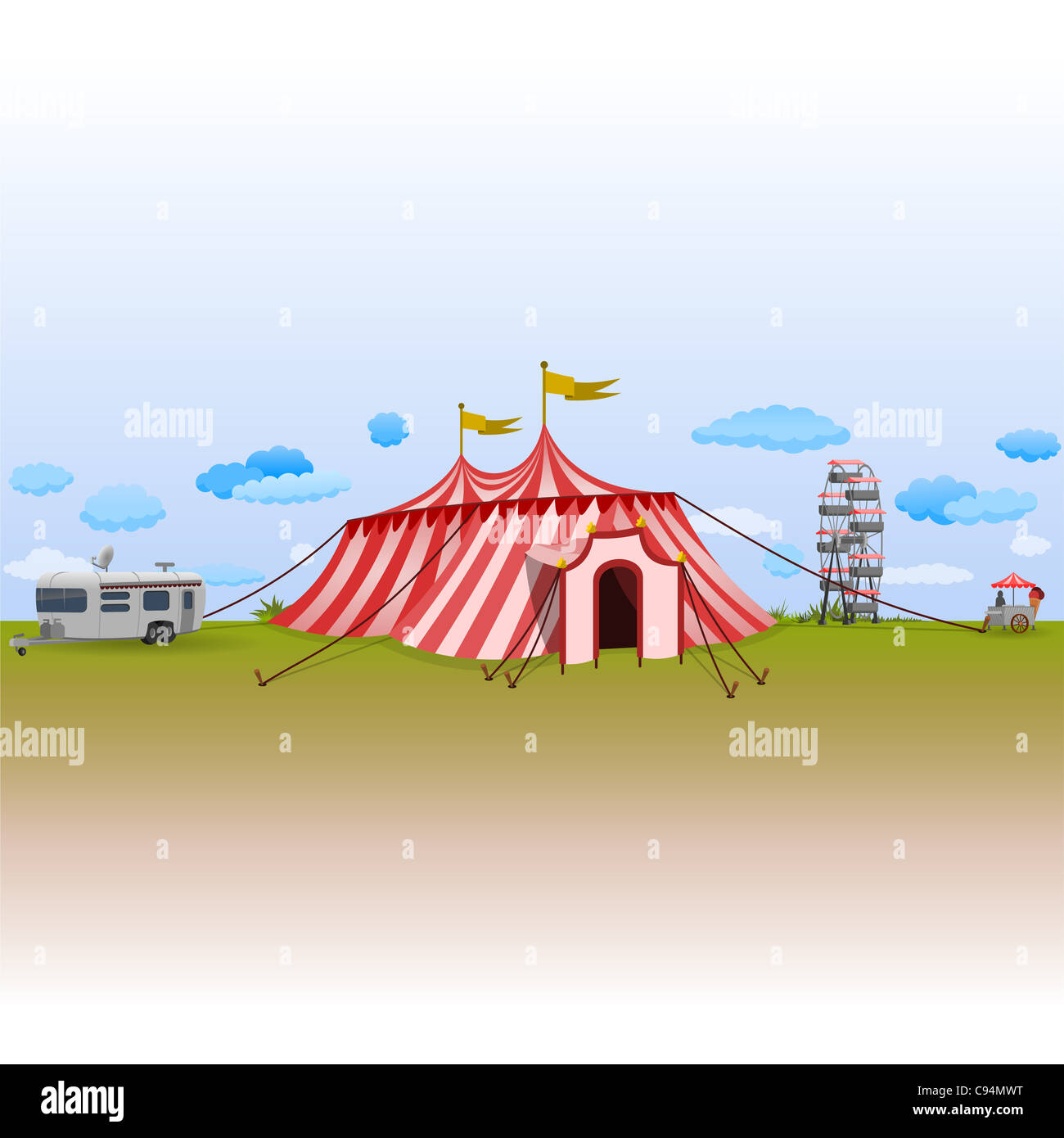 Amusement Park with Circus - Green Grass and a Blue Sky with Comic ...