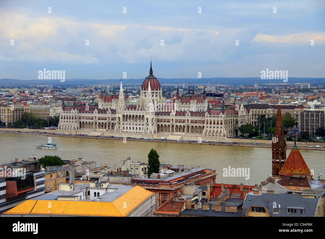 View to the Hungarian Parliament building across the River Danube from the Buda side. Budapest ...