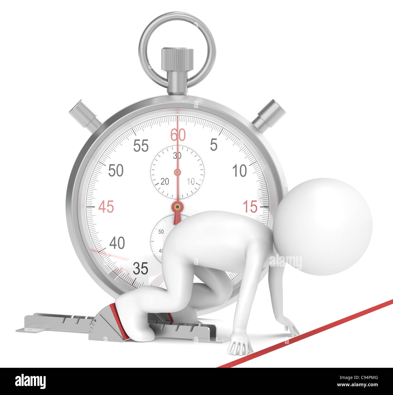 3D little human character The Athlete on the start line. Stopwatch ...