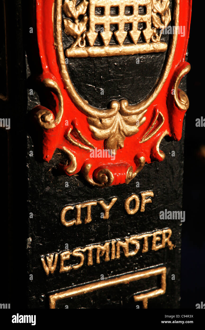 City of Westminster bollard with portcullis sign in the streets of ...