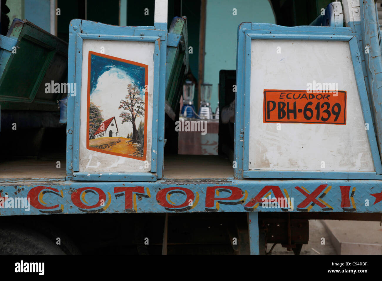 Seats on a chicken bus in Ecuador Stock Photo - Alamy