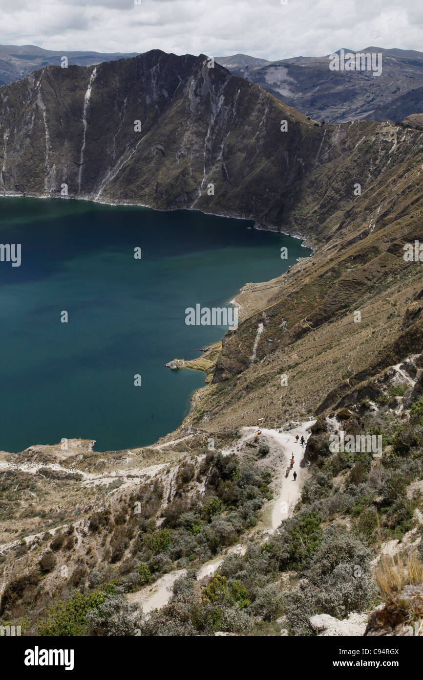 Shores of crater lake Quilotoa in the Andes region of Ecuador, South ...