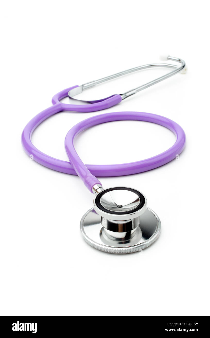 Single purple stethoscope, isolated on a white background Stock Photo ...