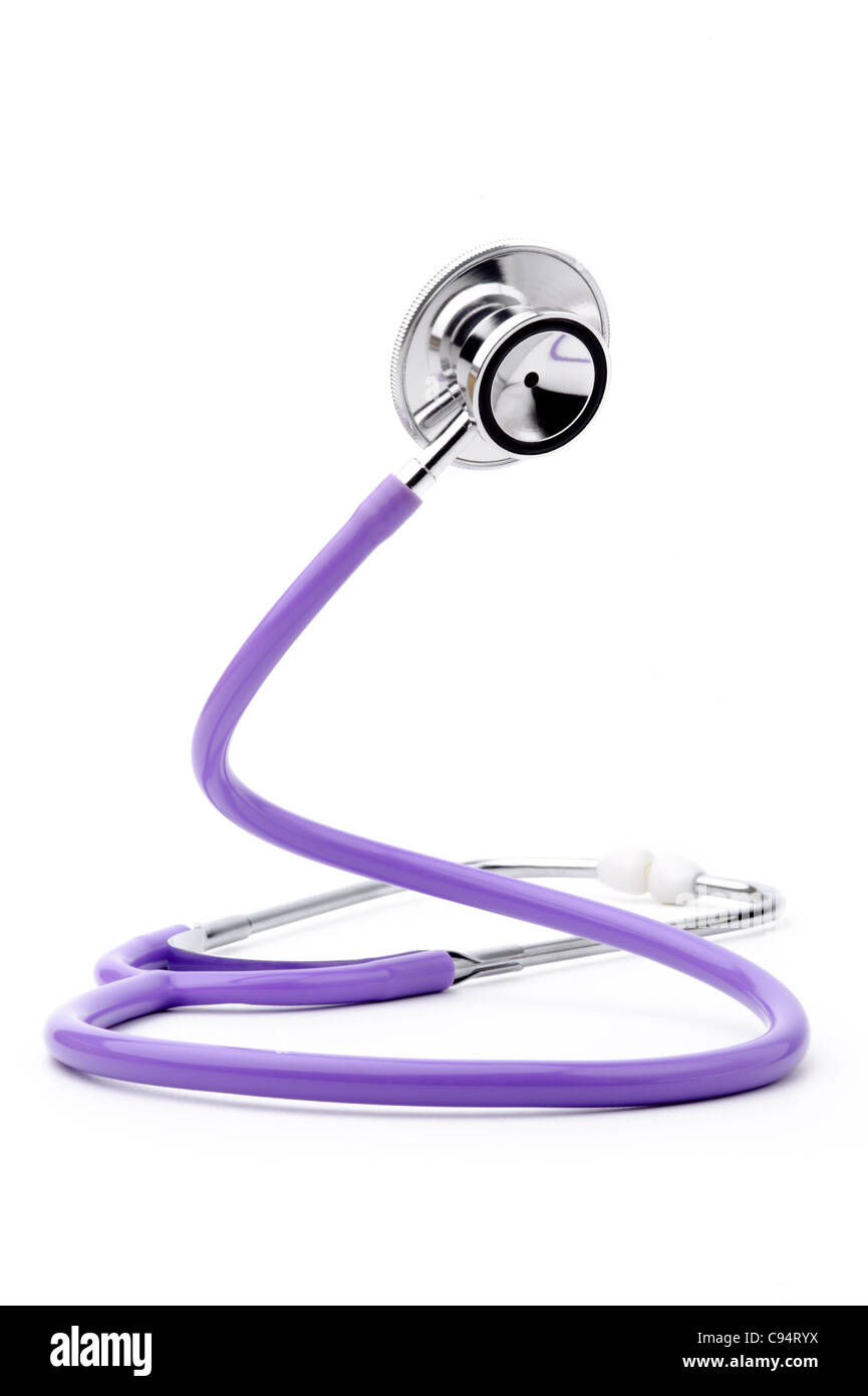 Single purple stethoscope, isolated on a white background Stock Photo ...