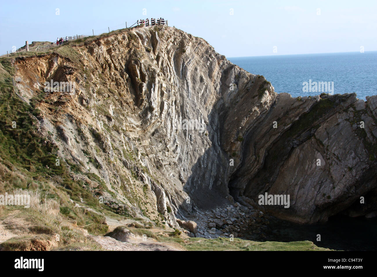 Geological Folding in Dorset with a visitor viewpoint Stock Photo - Alamy