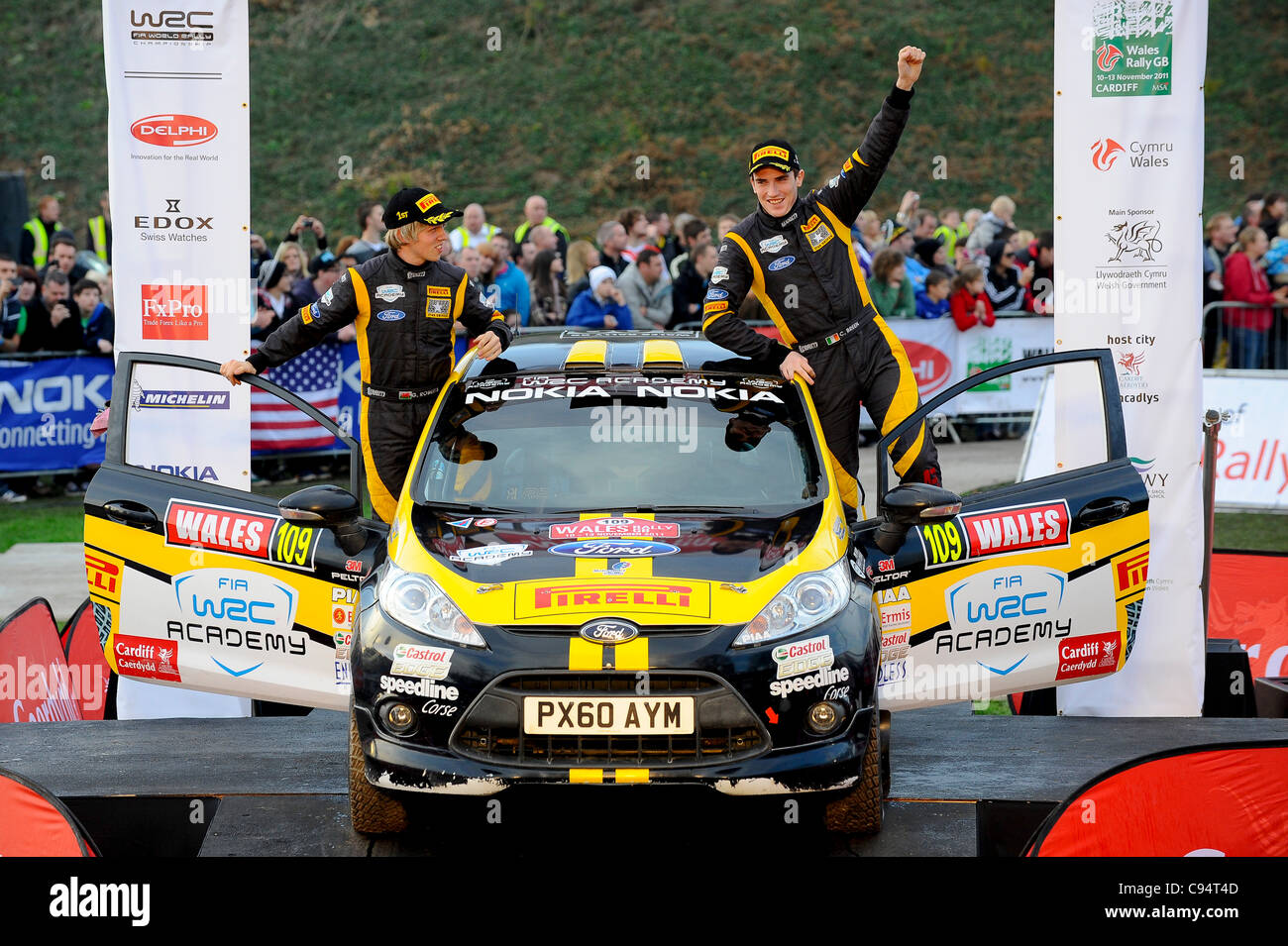 13.11.2011 Cardiff, Wales. Newly crowned winners of the FIA WRC Academy ...