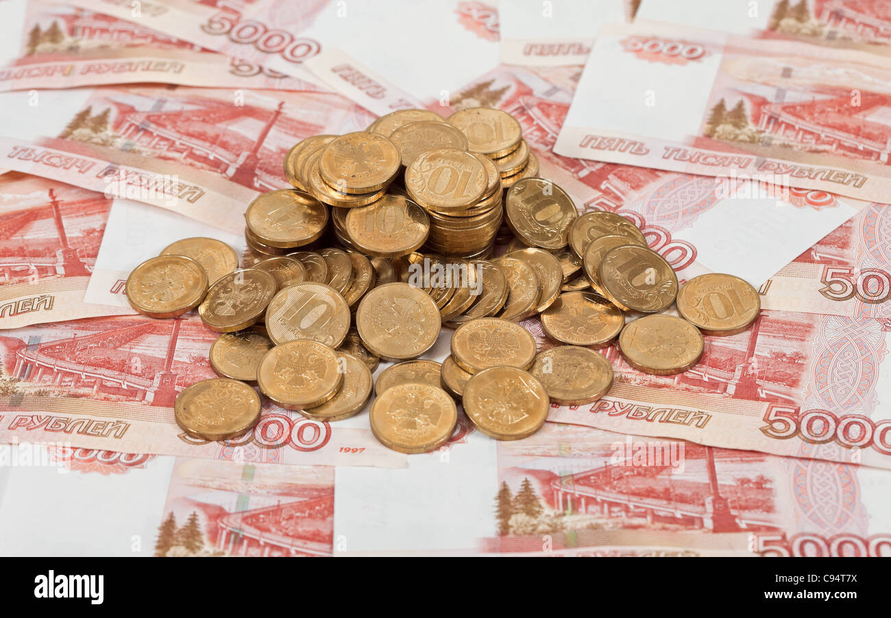 Russian rubles banknotes and coins Stock Photo - Alamy