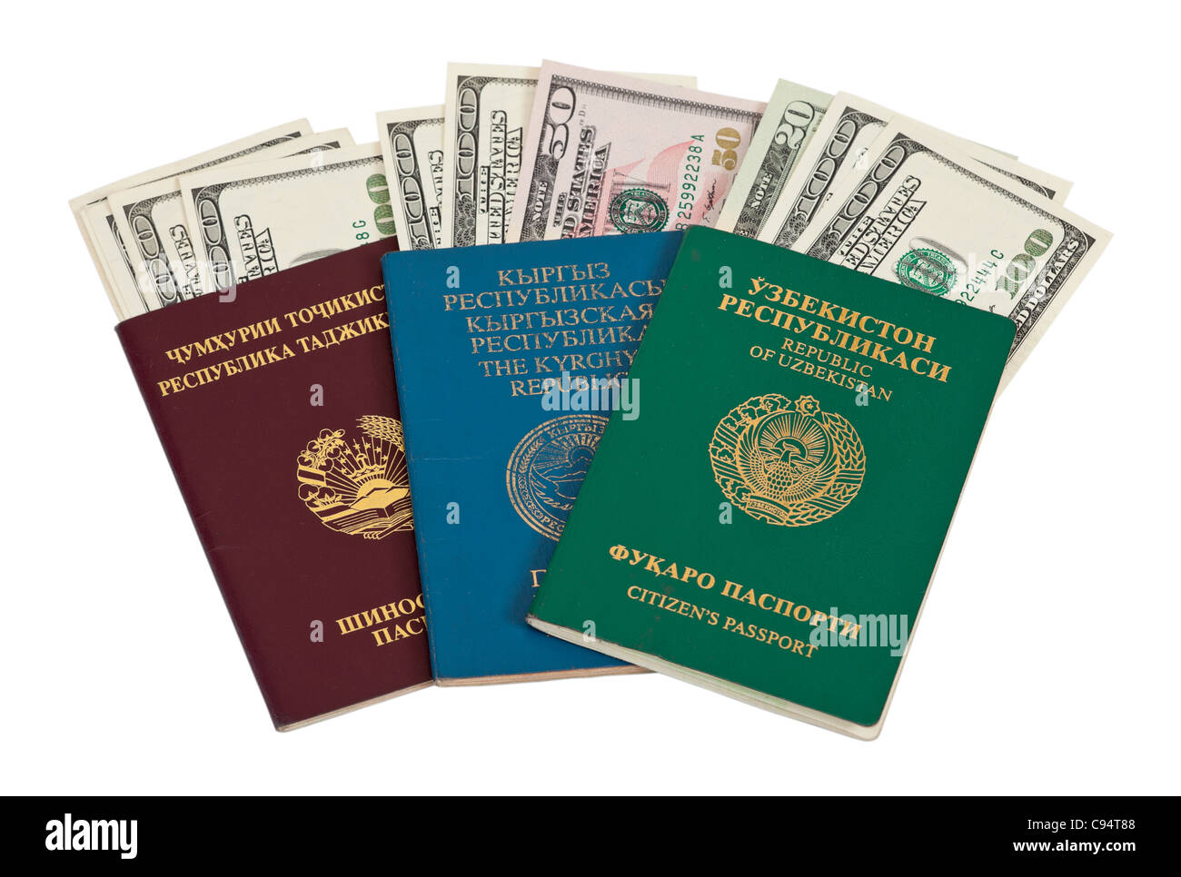 Foreign Passports and US dollars over white Stock Photo - Alamy