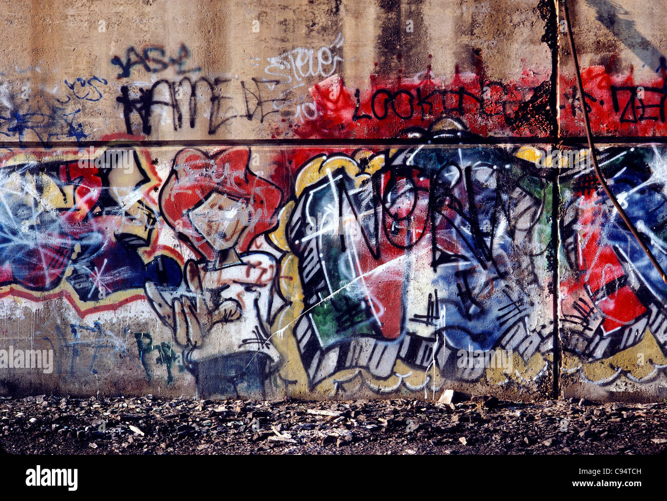 Colorful graffitti art on a concrete wall in Philadelphia, Pennsylvania ...