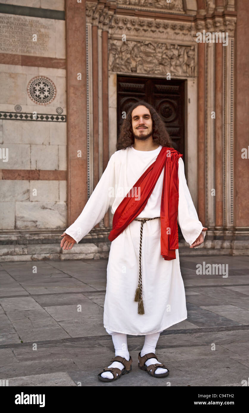 Young man dressed as Jesus during the Comic and Games Festival in Lucca ...
