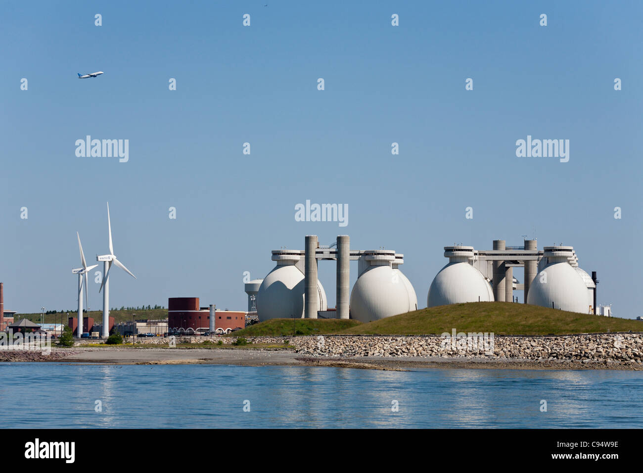 Energy: wind, methane (sewer) gas and jet takeoff. A jet takes off from ...