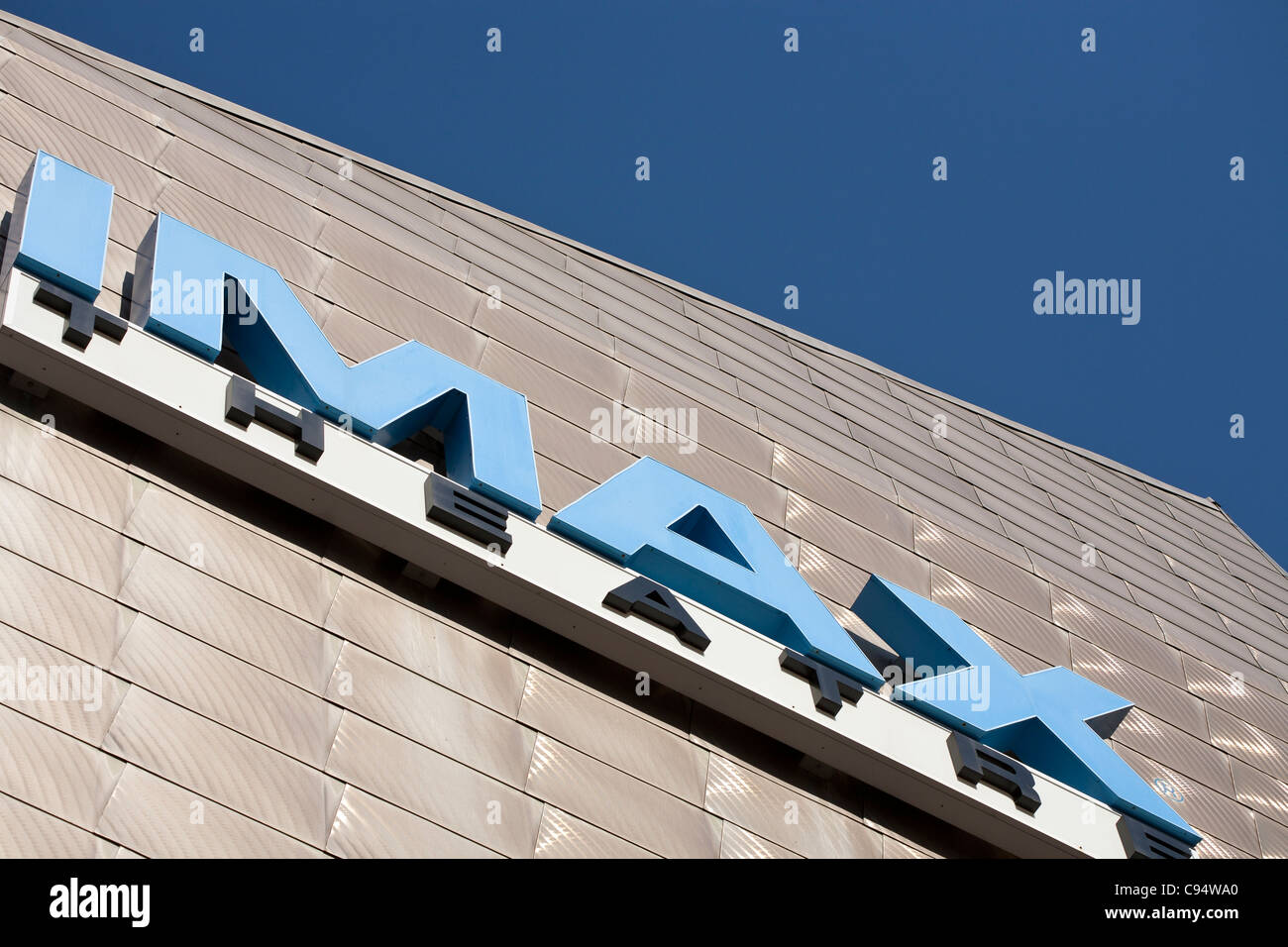 IMAX Theatre Facade. The stainless steel cladding and the sign for the ...
