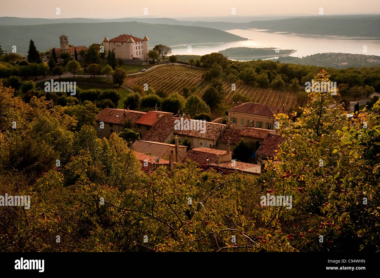 french chateau in the village of Aiguines overlooking Lac de Sainte ...