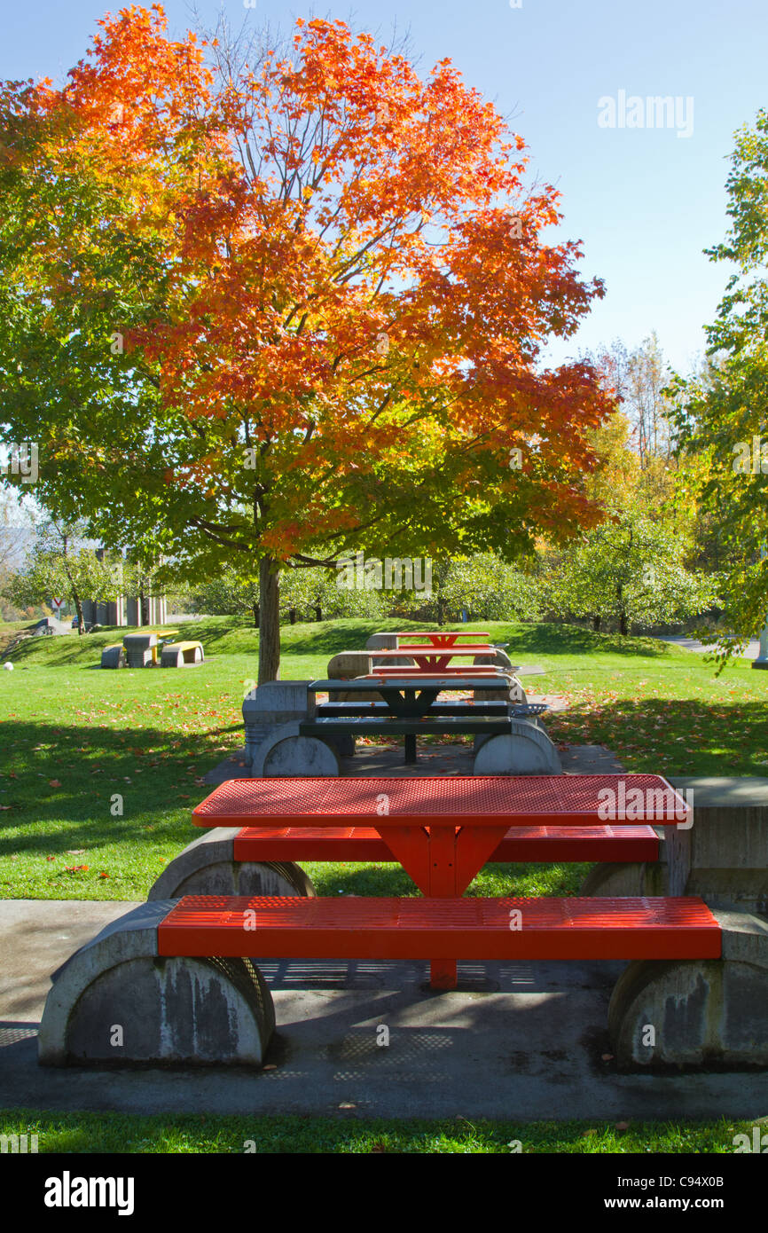 Red tables picnic tables hi-res stock photography and images - Alamy