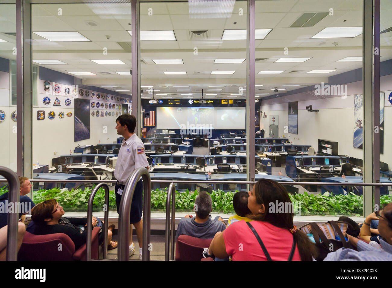 Visitors on a guided tour of the Mission Control Center at the Johnson ...