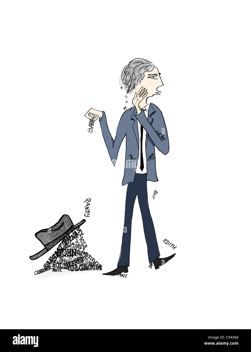 In a social environment, a man drop names on the ground, including his ...